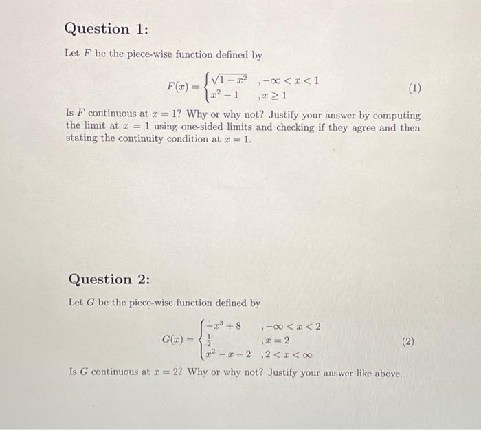 Solved Let F be the piece-wise function defined by | Chegg.com