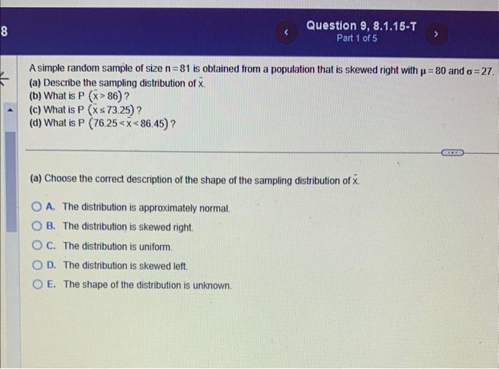 Solved A simple random sample of size n=81 is obtained from | Chegg.com