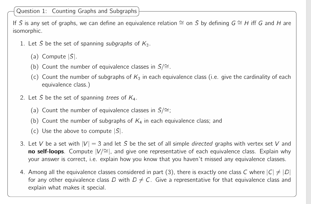 Solved Question 1: Counting Graphs and Subgraphs If \( ﻿S \) | Chegg.com