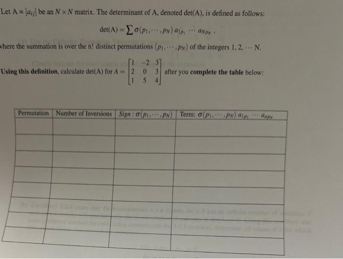 Solved Let A=[aij] be an N×N matrix. The determinant of A, | Chegg.com