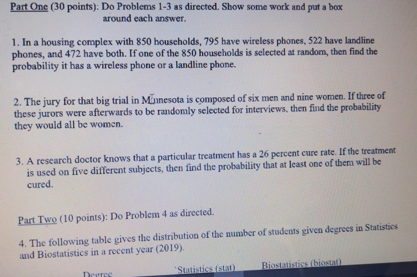 Solved Part One (30 points): Do Problems 1-3 as directed. | Chegg.com