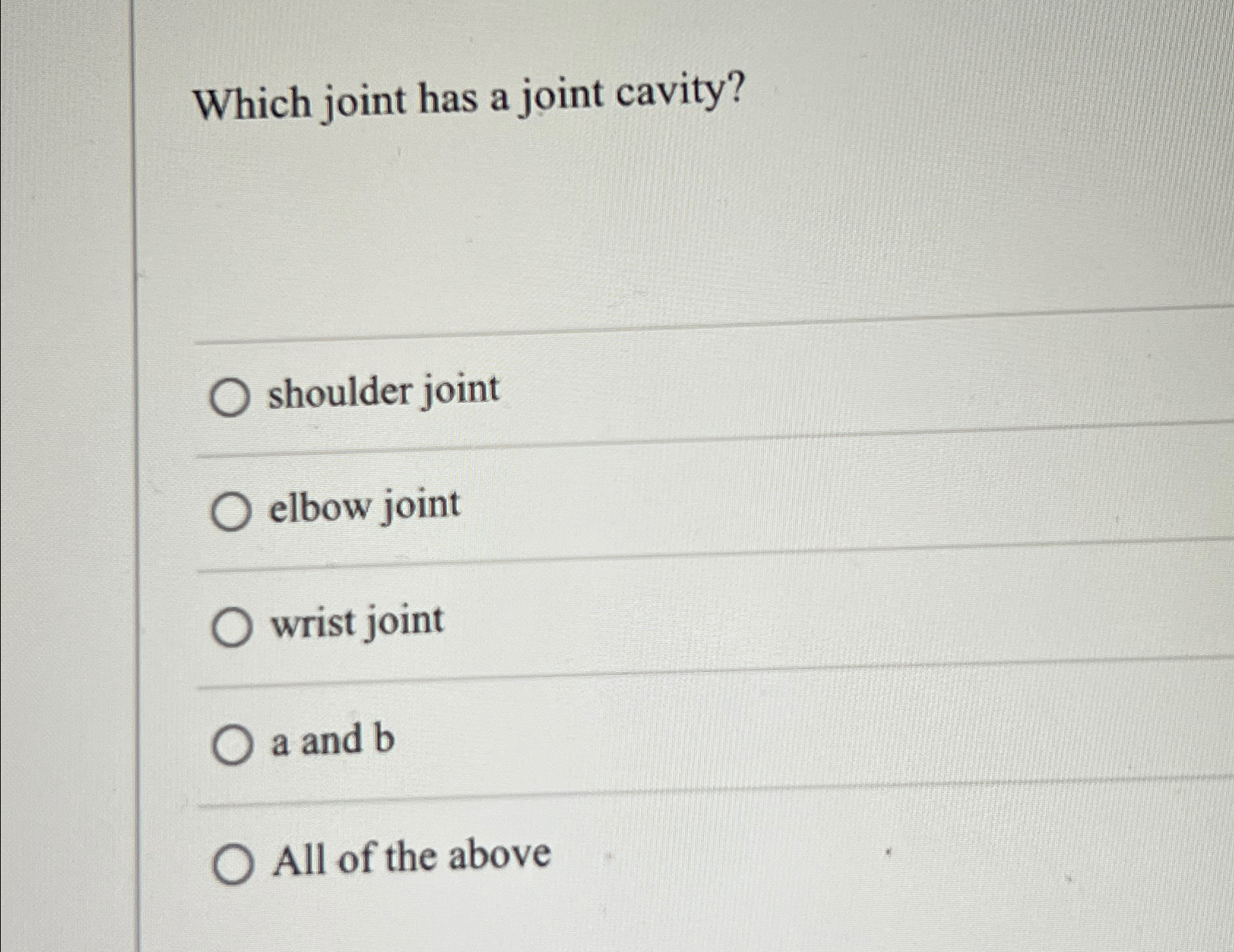 Solved Which joint has a joint cavity?shoulder jointelbow | Chegg.com