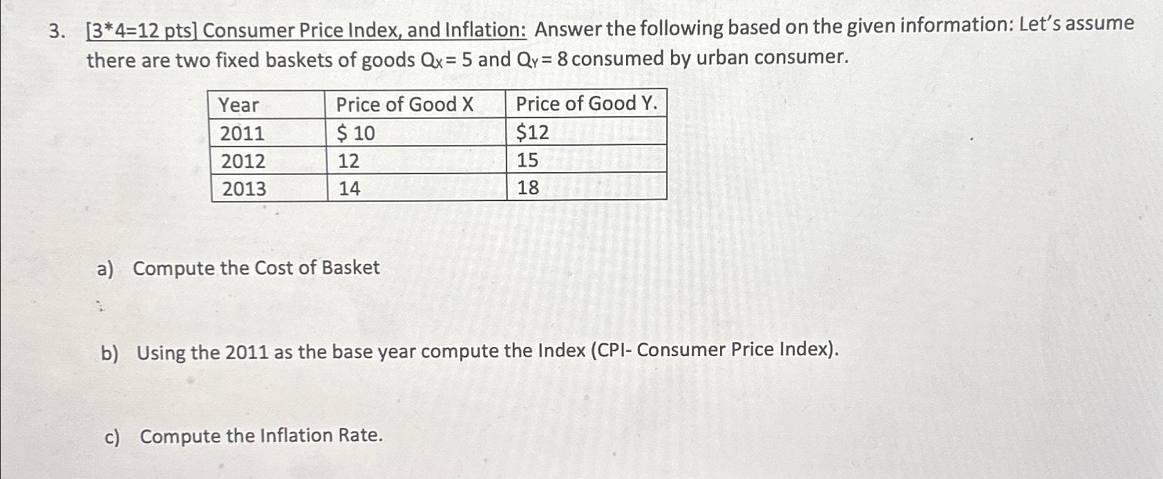 Solved 3**4=12pts ﻿Consumer Price Index, and Inflation: | Chegg.com
