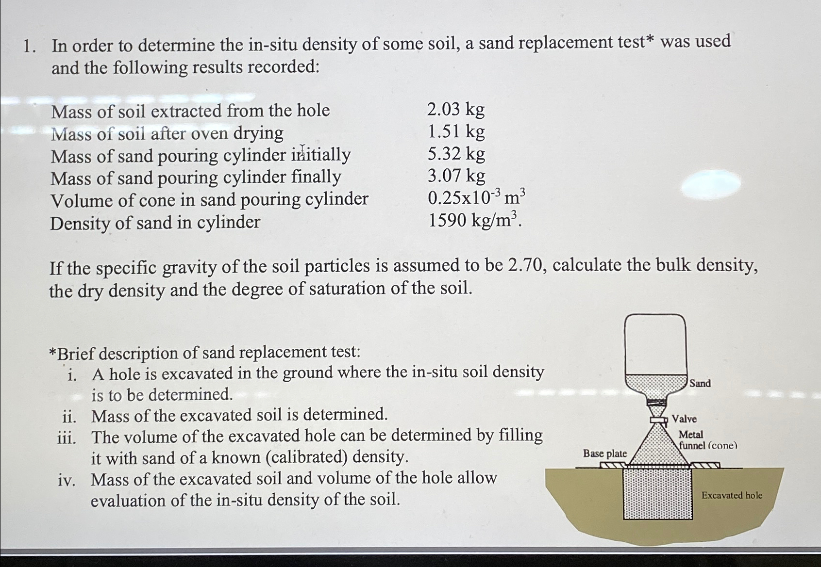 Solved In order to determine the in-situ density of some | Chegg.com