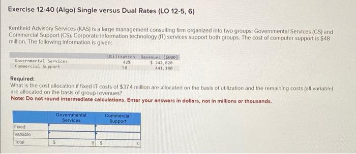 Solved Exercise 12−40 (Algo) Single versus Dual Rates (LO | Chegg.com