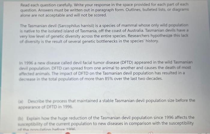Solved Read each question carefully. Write your response in | Chegg.com