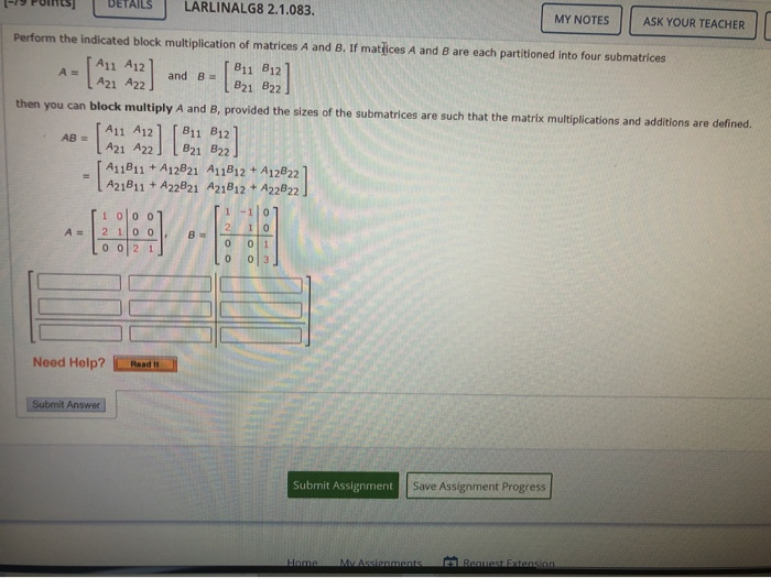 Solved LARLINALG8 2.1.083. MY NOTES ASK YOUR TEACHER Perform | Chegg.com