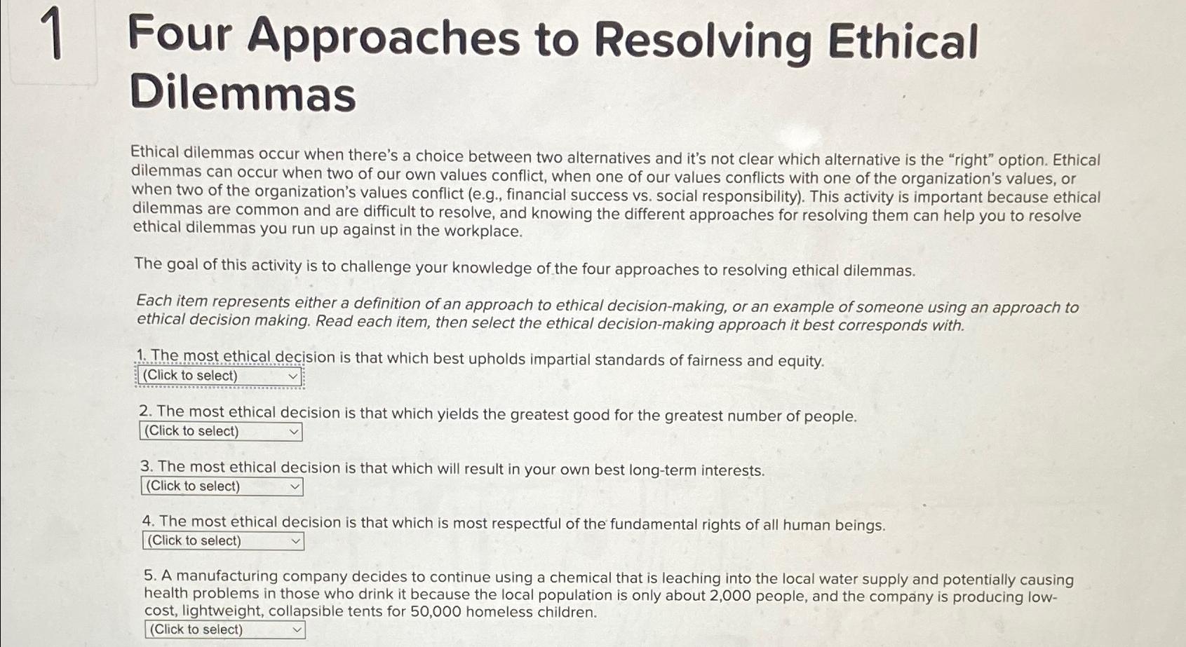 Solved 1 ﻿Four Approaches to Resolving Ethical | Chegg.com