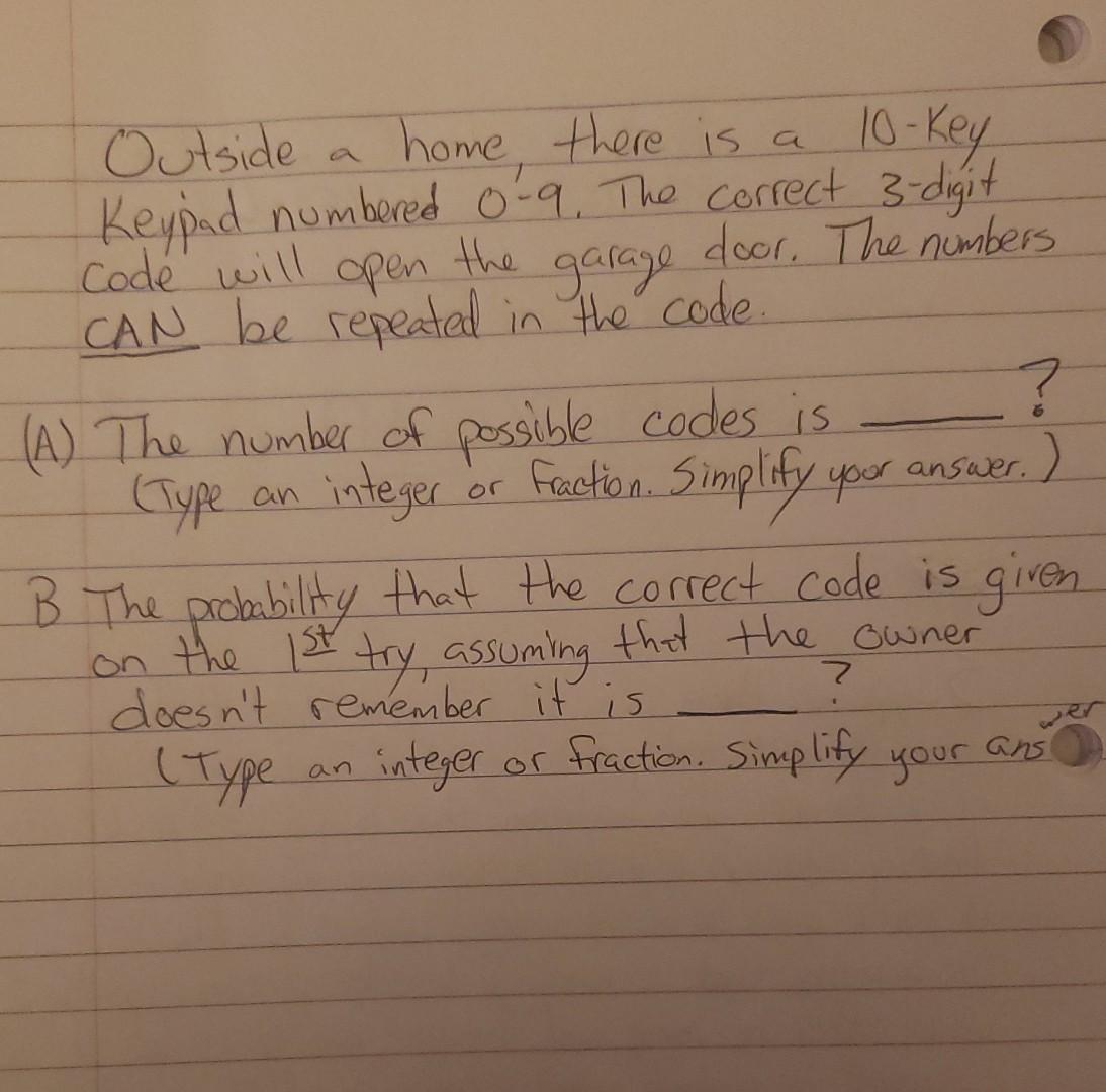Solved Outside a home, there is a 10-Key Keypad numbered | Chegg.com