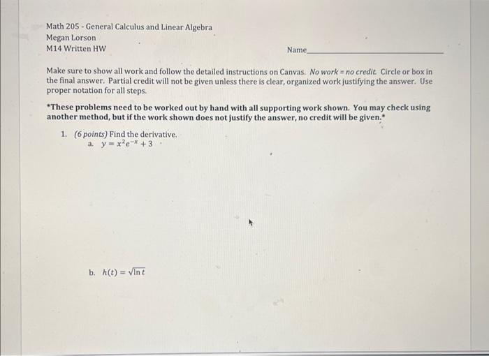 Solved Megan Lorson M14 Written HW Narne Make sure to show | Chegg.com