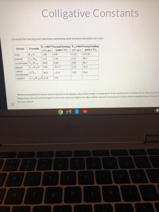 Solved Colligative Constants Constants for freezing point | Chegg.com