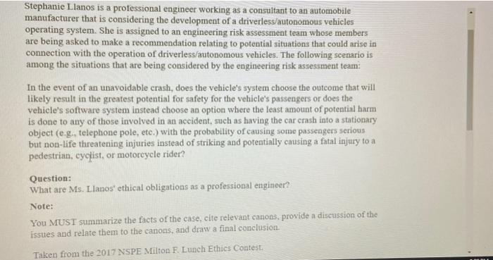 Solved Stephanie Llanos is a professional engineer working | Chegg.com