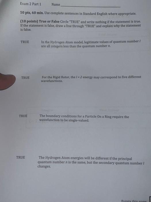 Solved (10 points) True or False Circle "TRUE" and write | Chegg.com
