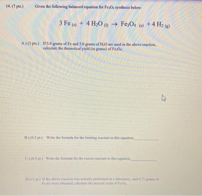 Solved Given The Following Balanced Equation For Fe3o4