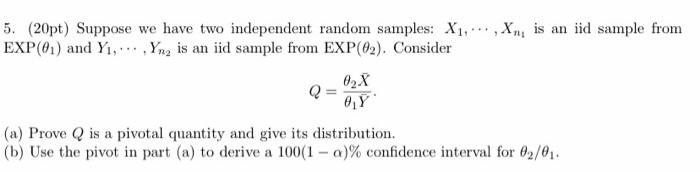 Solved 5. (20pt) Suppose we have two independent random | Chegg.com