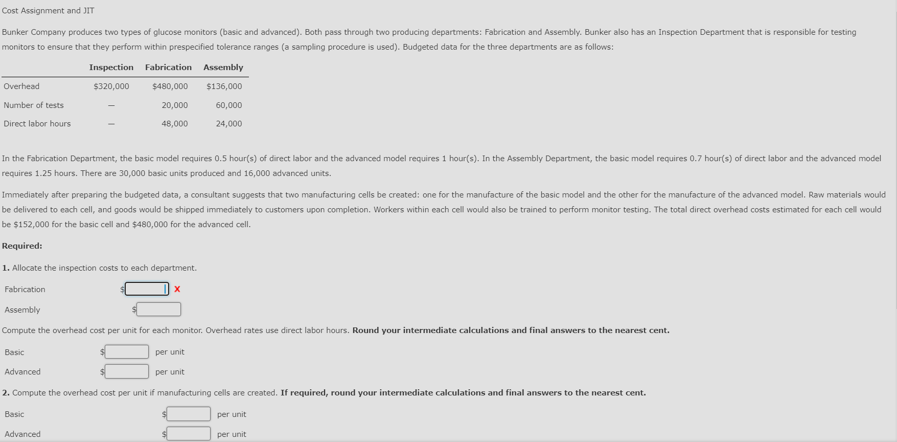 Solved Cost Assignment and JITmonitors to ensure that they | Chegg.com
