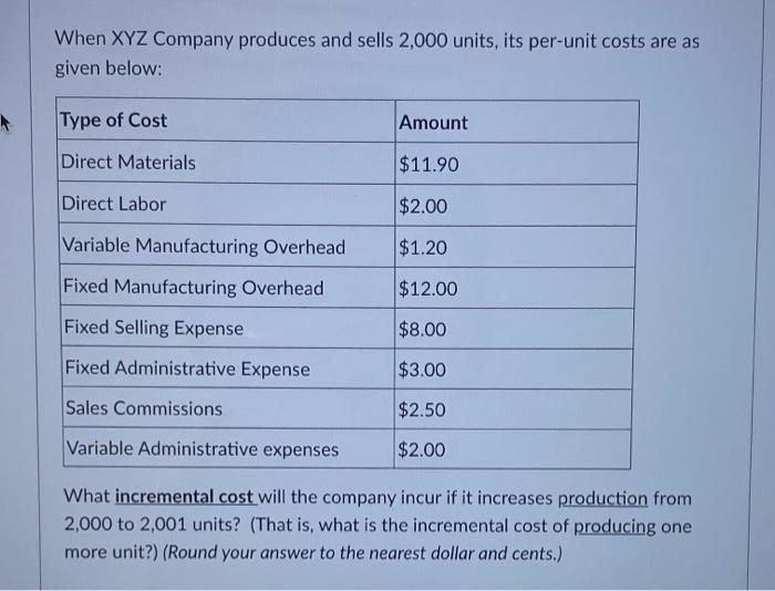 Solved When XYZ Company produces and sells 2,000 units, its | Chegg.com