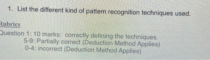 Solved 1. List the different kind of pattern recognition | Chegg.com