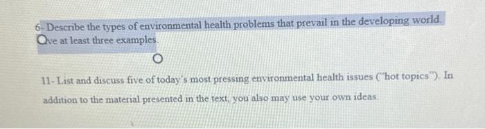 Solved 6. Describe the types of environmental health | Chegg.com