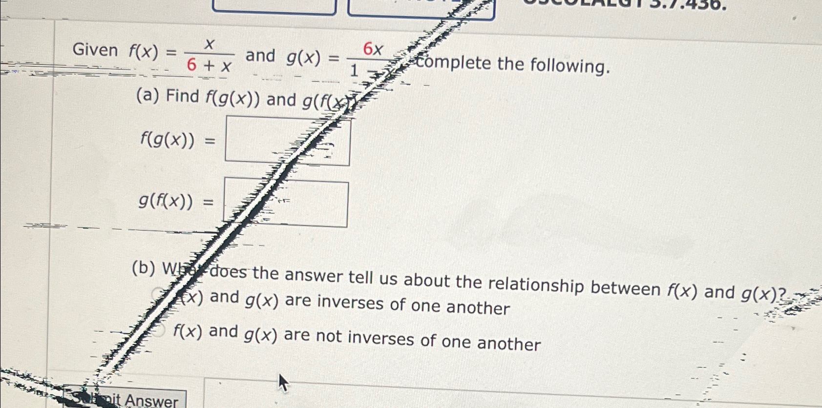 Solved Given f(x)=x6+x ﻿and g(x)=6x1→0 ﻿complete the | Chegg.com