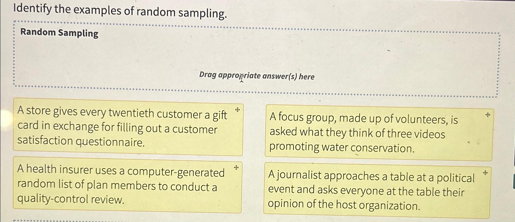Solved Identify the examples of random sampling.Random | Chegg.com