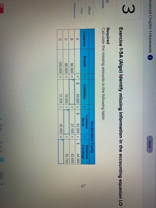 Solved inancial Chapter 1 Homework A Saved 3 Exercise 1-5A | Chegg.com Solved inancial Chapter 1 Homework A Saved 3 Exercise 1-5A | Chegg.com