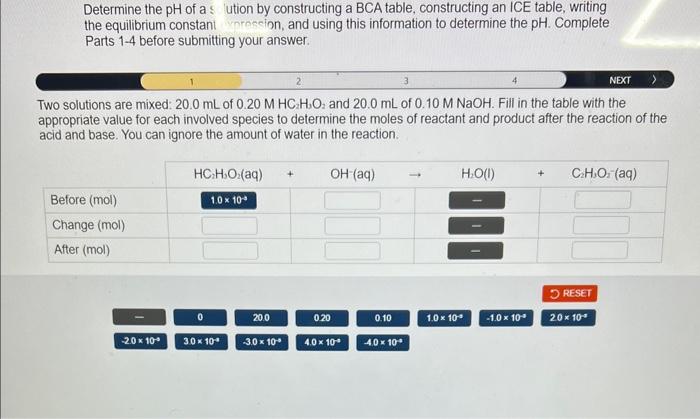 Determine the pH of a s iution by constructing a BCA | Chegg.com