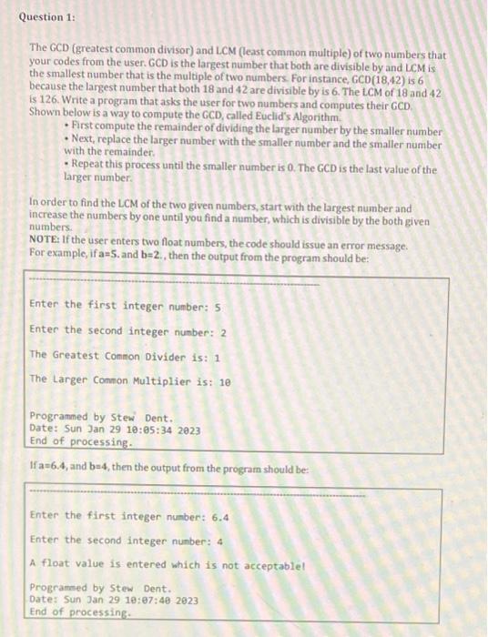 Solved The GCD (greatest common divisor) and LCM (least | Chegg.com