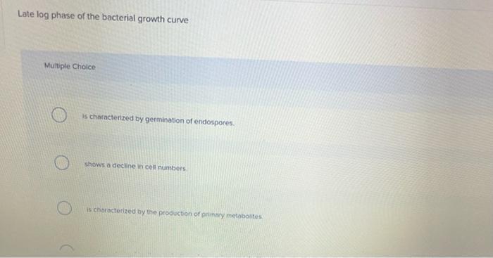 Solved Late log phase of the bacterial growth curve Multiple | Chegg.com