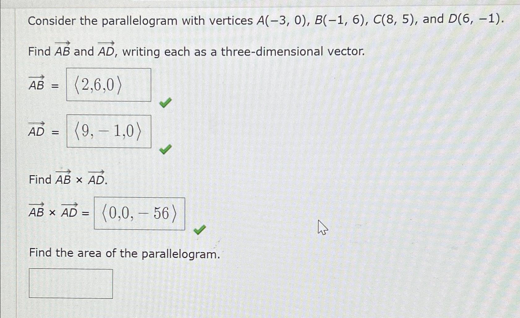 Solved Consider the parallelogram with vertices | Chegg.com