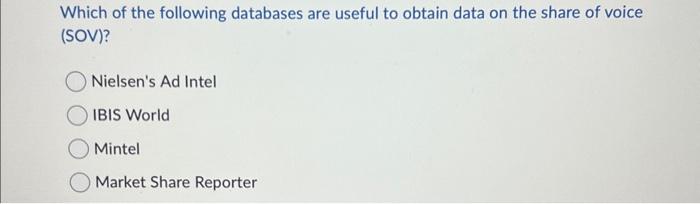 Solved Which of the following databases are useful to obtain | Chegg.com