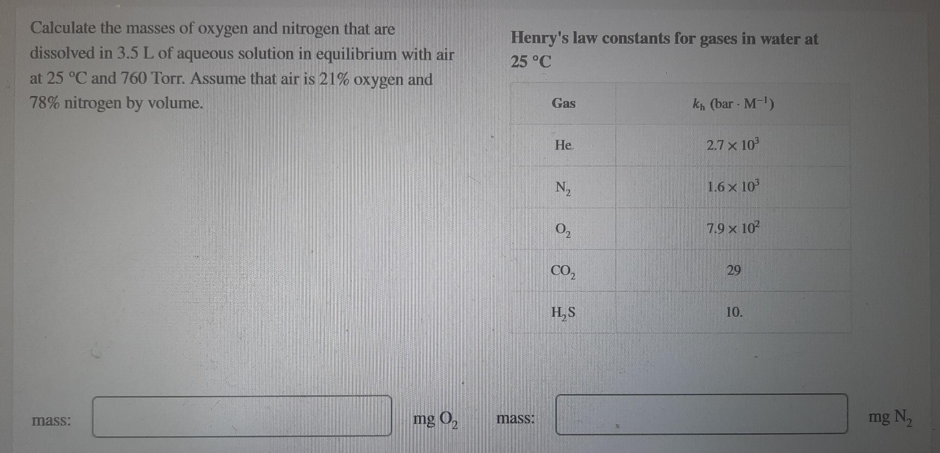 Solved Calculate the masses of oxygen and nitrogen that are | Chegg.com