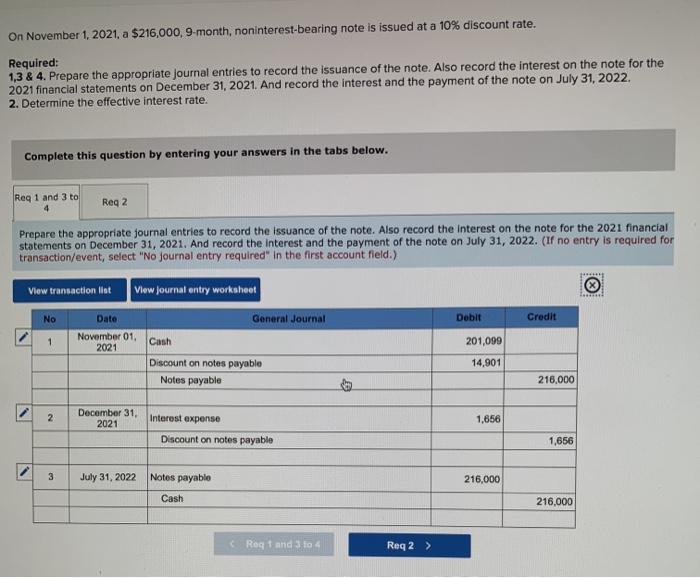 Solved On November 1, 2021, a $216,000, 9-month, | Chegg.com