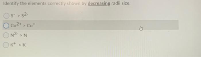 Solved Identify the elements correctly shown by decreasing | Chegg.com