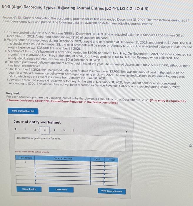 Solved E4-8 (Algo) Recording Typical Adjusting Journal | Chegg.com