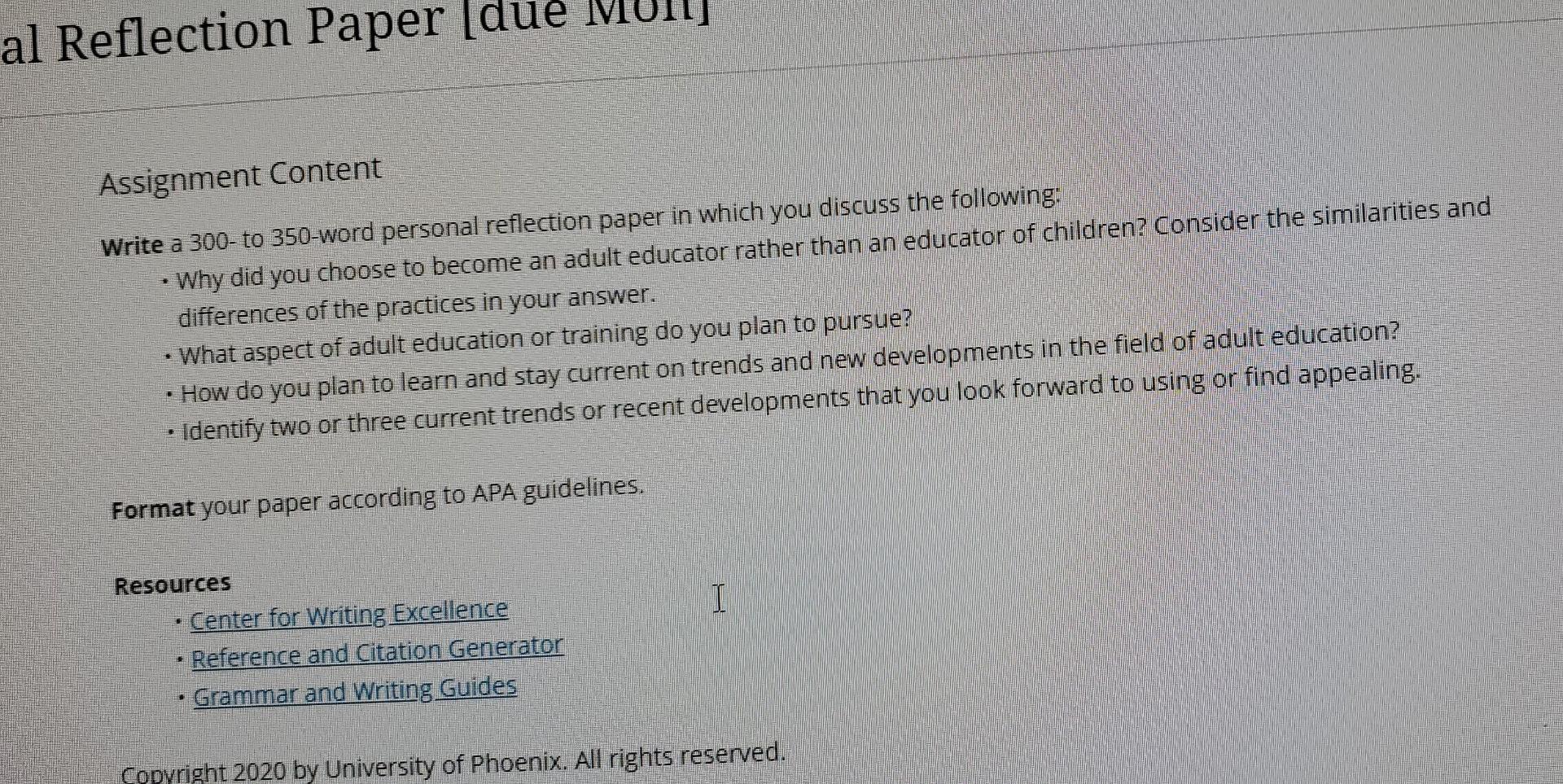 Solved al Reflection Paper (due Assignment Content Write a | Chegg.com