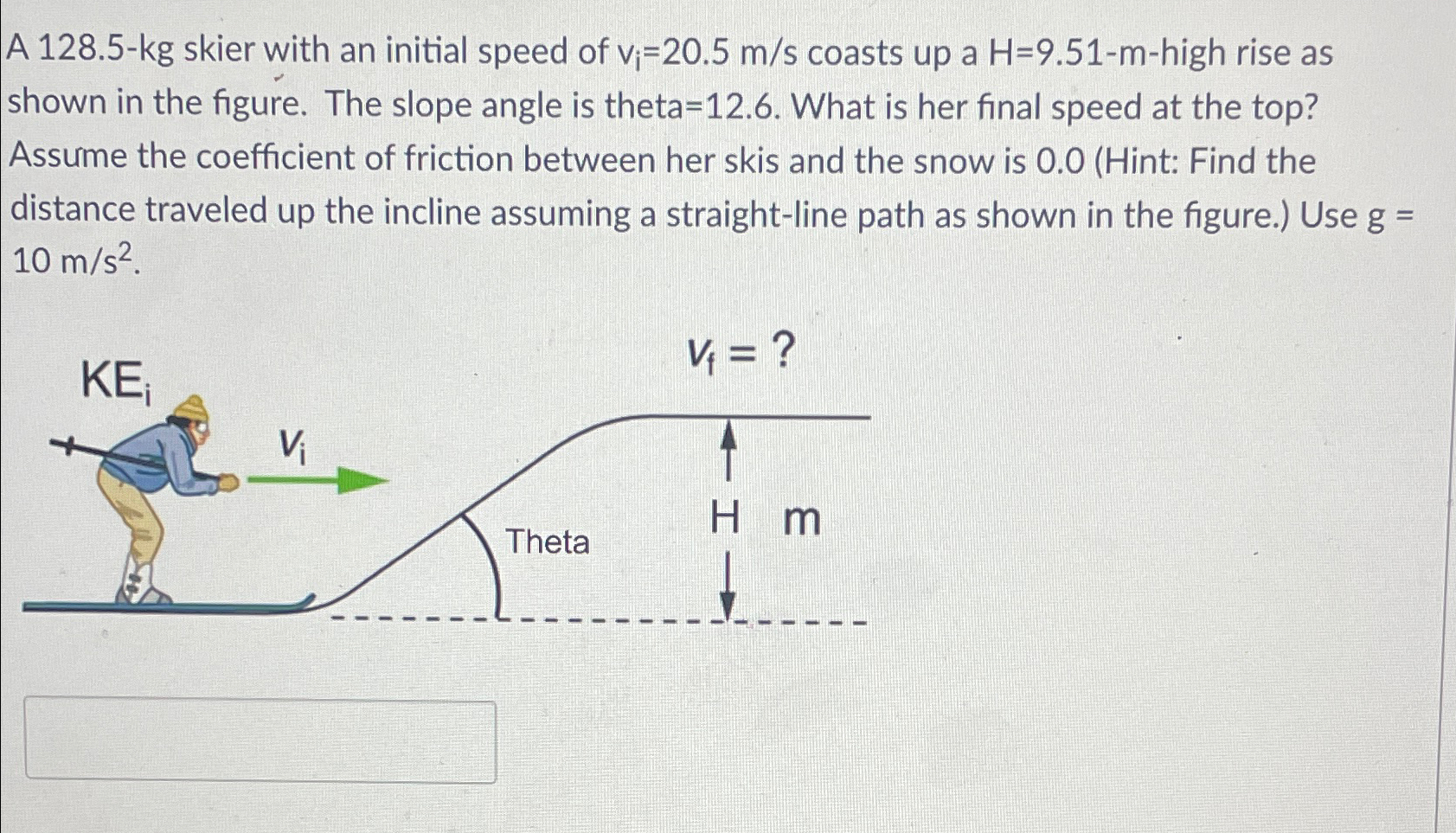 Solved A 128.5-kg skier with an initial speed of vi=20.5ms | Chegg.com