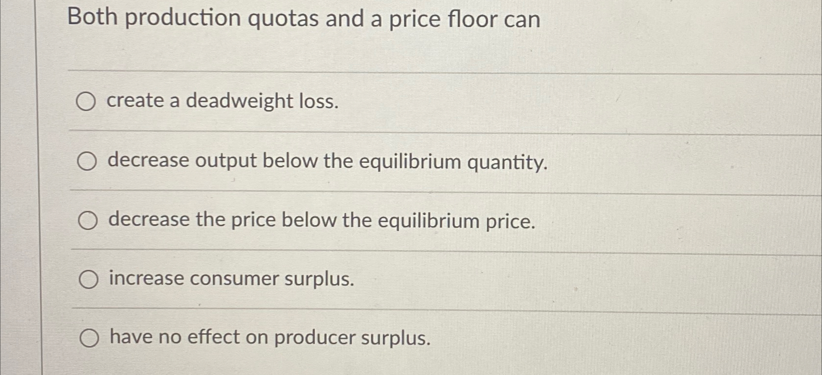 Solved Both production quotas and a price floor cancreate a | Chegg.com