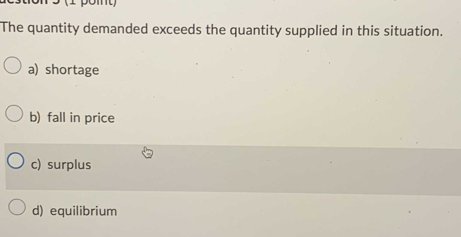 Solved The quantity demanded exceeds the quantity supplied | Chegg.com