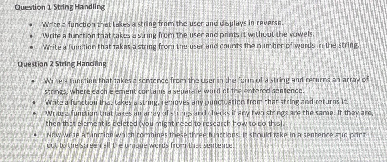 Solved - Write a function that takes a string from the user | Chegg.com