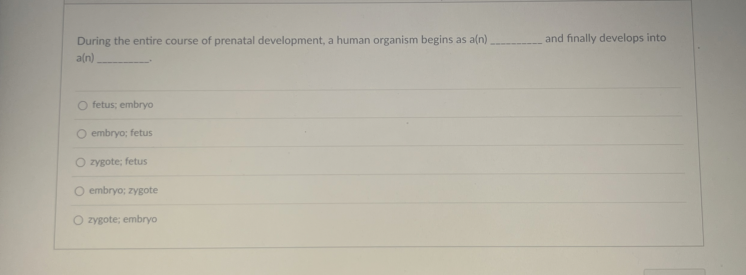Solved During the entire course of prenatal development, a | Chegg.com