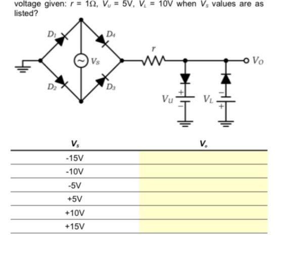 Solved voltage given: r=1Ω,Vu=5 V,VL=10 V when Vs values are | Chegg.com