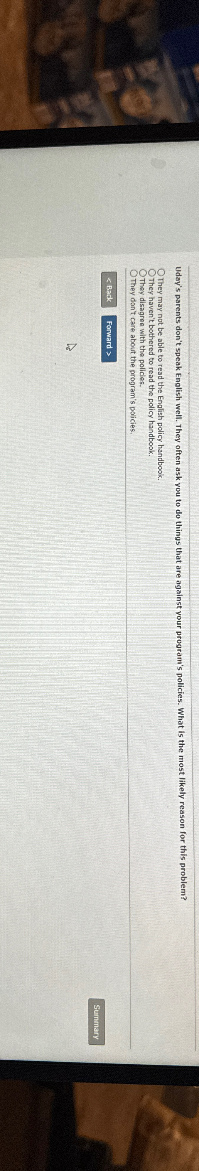 Solved They may not be able to read the English policy | Chegg.com