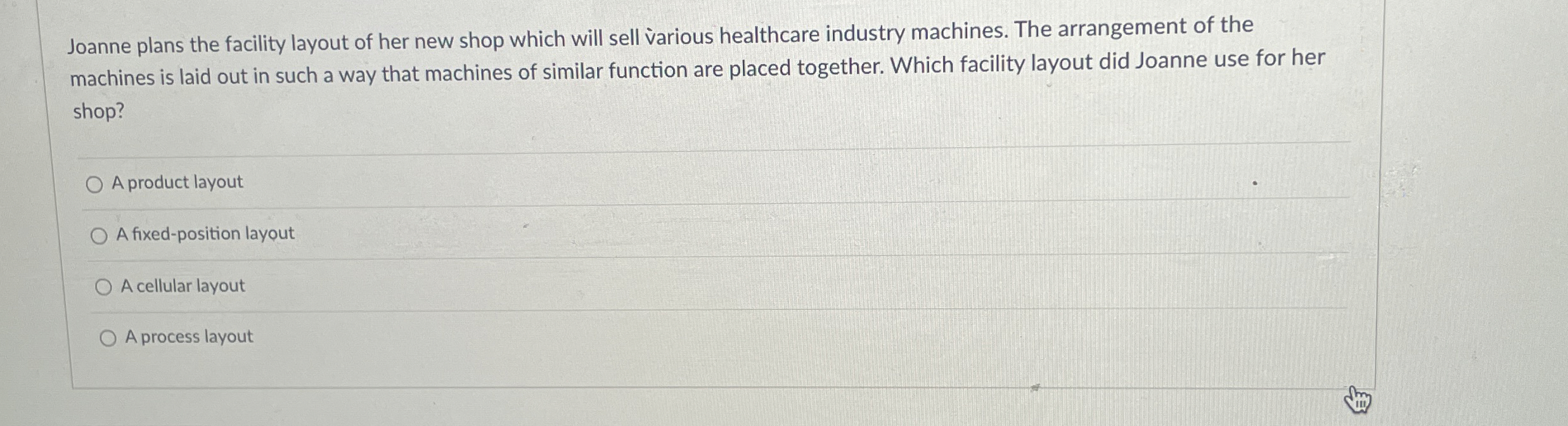 Solved Joanne plans the facility layout of her new shop | Chegg.com