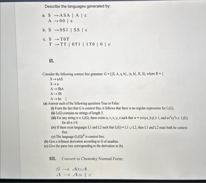 Solved Describe the languages generated by: a. | Chegg.com