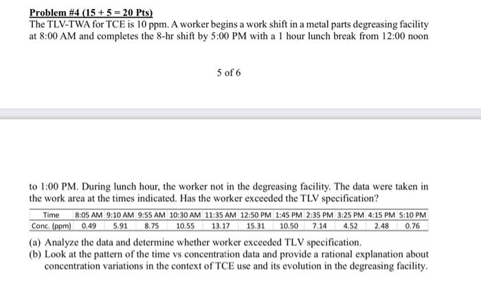 Solved Problem #4 (15+5 = 20 Pts) The TLV-TWA for TCE is 10 | Chegg.com