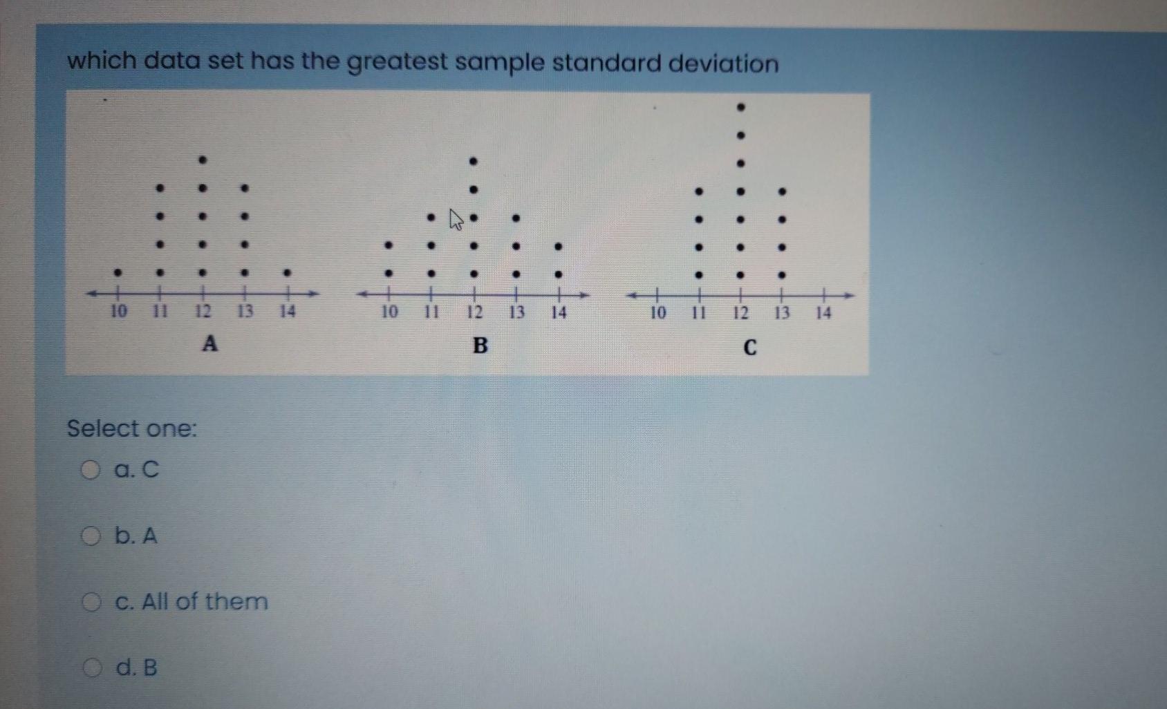 Solved which data set has the greatest sample standard | Chegg.com