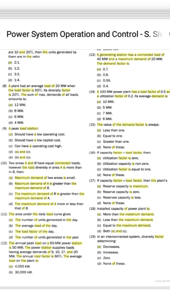 Solved Power System Operation and Control - S. Siv ,זה שעצוב | Chegg.com