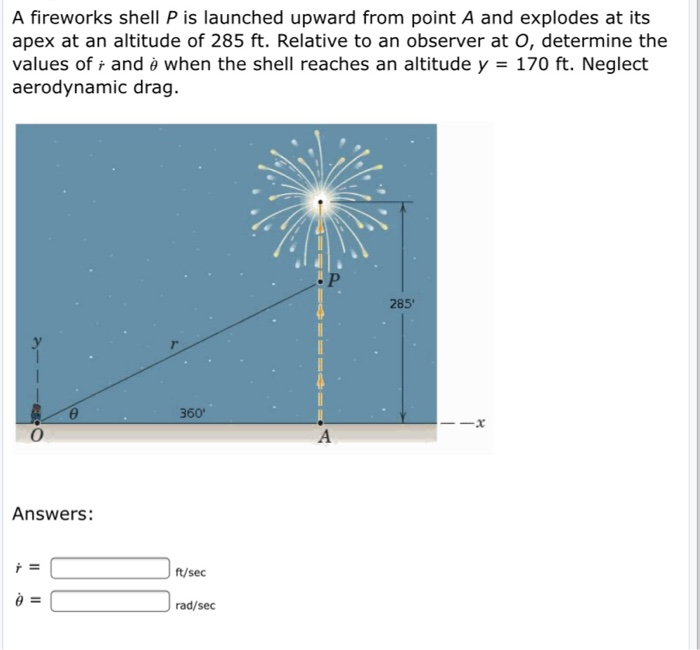 Solved A fireworks shell P is launched upward from point A | Chegg.com