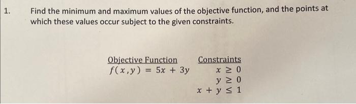 Solved 1. Find the minimum and maximum values of the | Chegg.com